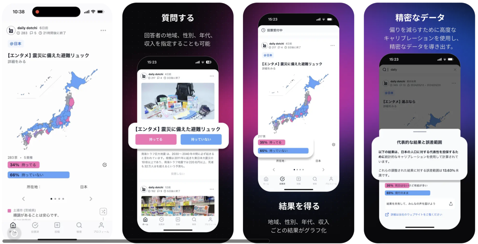 【無料】個人が気軽にアンケートを実施できる世論調査アプリ「dotchi」 | アプリ大学